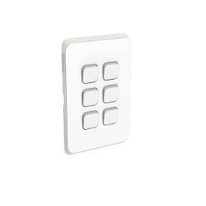 Clipsal Iconic Flush Switch, Vertical Install, 6 Gang, 1-Way/2-Way ...